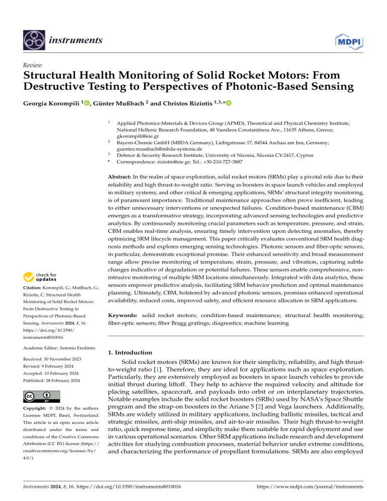 Structural Health Monitoring of Solid Rocket Motors: Photonic Sensing