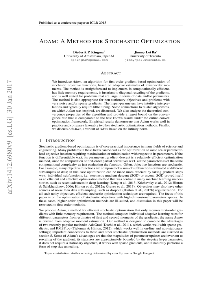 Adam: A Method for Stochastic Optimization (ICLR 2015)