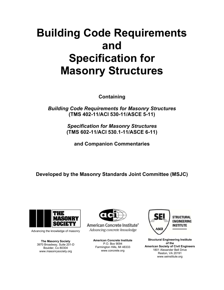 Building Code & Specification for Masonry Structures (TMS 402-11/ACI ...