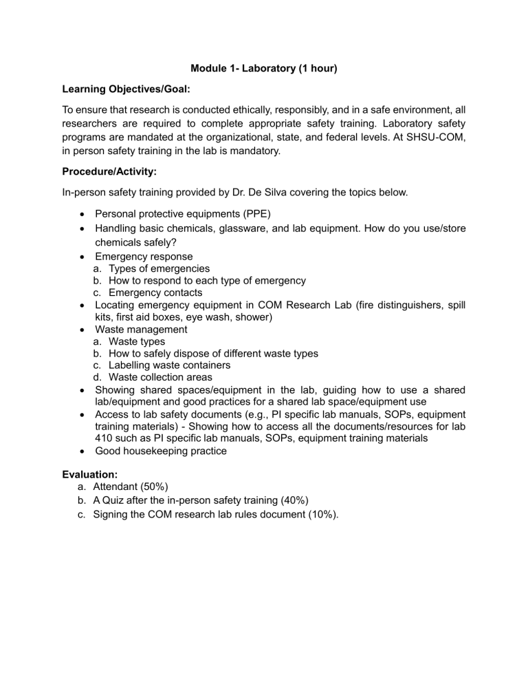 Lab Safety Training Module - SHSU-COM Research