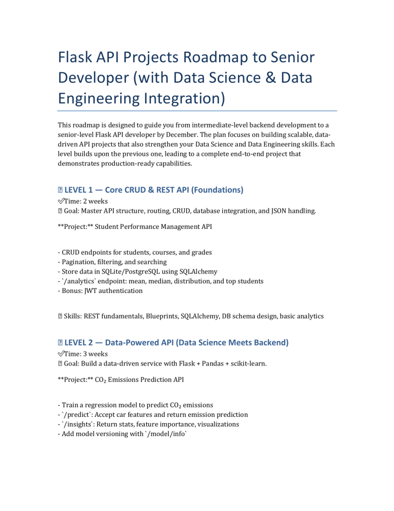 Flask API Roadmap: Senior Developer with Data Science