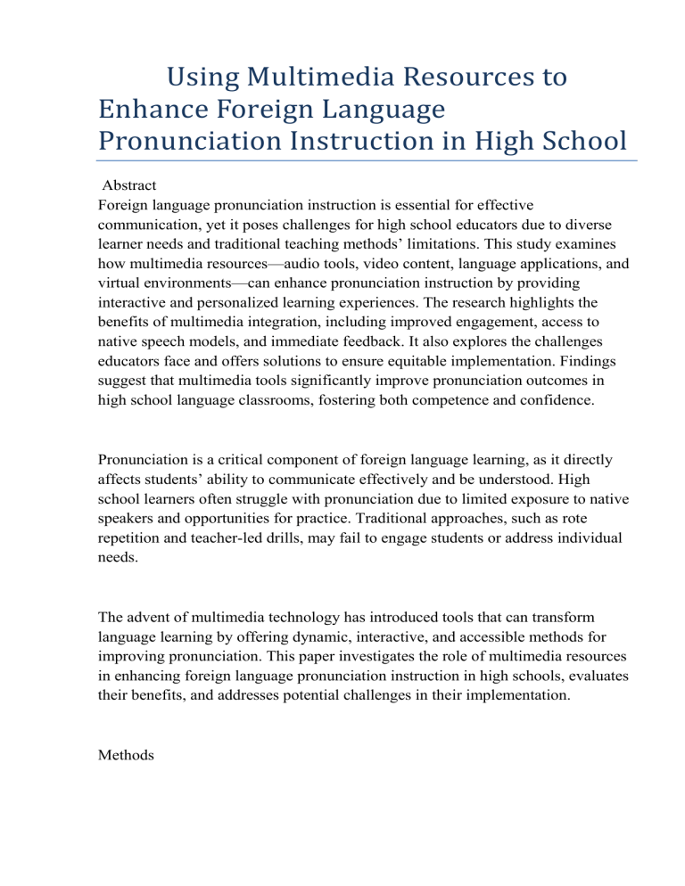 Multimedia in Foreign Language Pronunciation Instruction