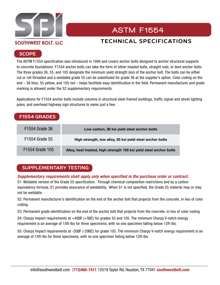 ASTM F1554 Anchor Bolt Technical Specifications
