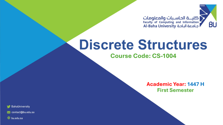 Discrete Structures: Counting Principles - Product & Sum Rule (CS-1004)