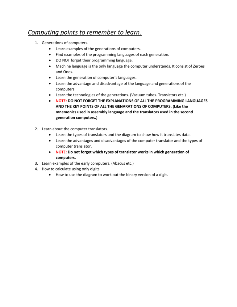 Computer Generations & Languages Study Guide