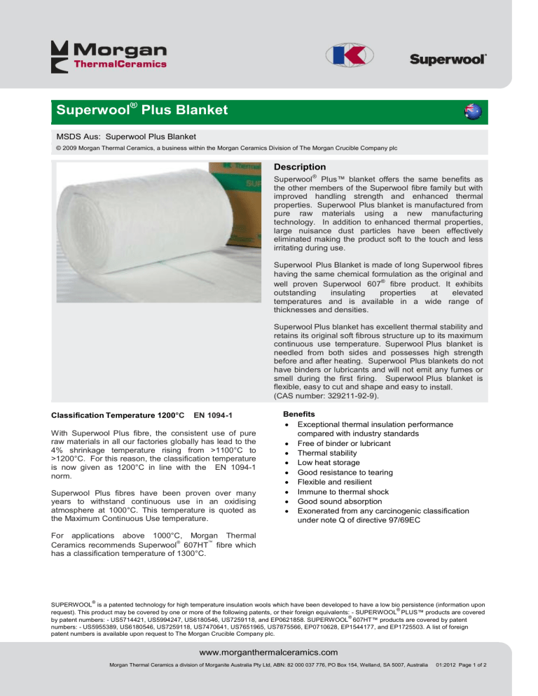 Superwool Plus Blanket MSDS: Insulation & Safety Data