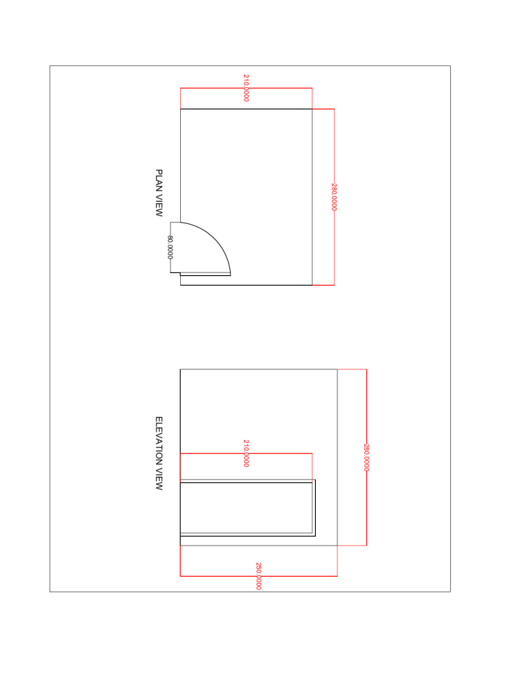 Technical Drawing: Plan & Elevation Views with Dimensions