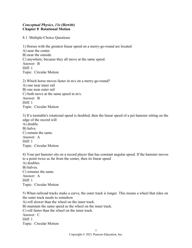 Conceptual Physics Chapter 8: Rotational Motion MCQs (Hewitt)