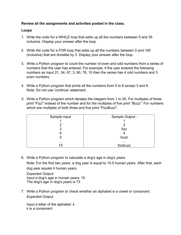 Python Programming Assignments: Loops, Functions, Files, Lists