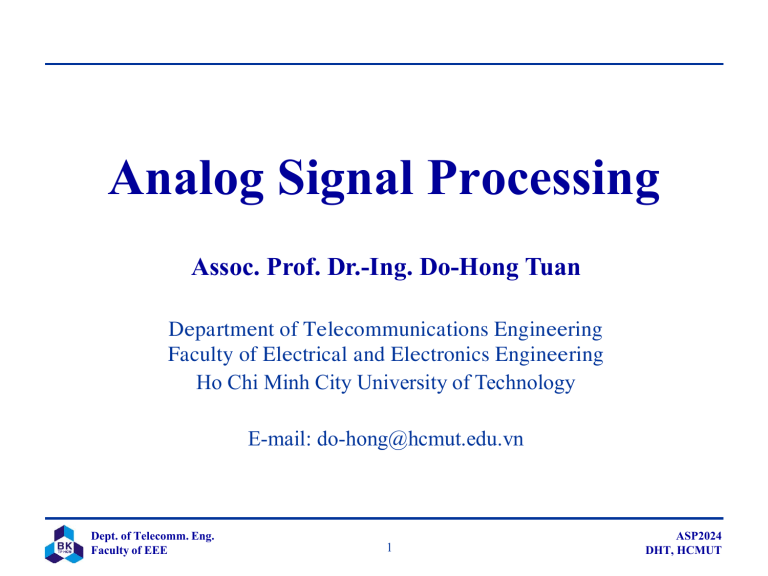 Analog Signal Processing Course: Fundamentals, Fourier, Laplace, Filters