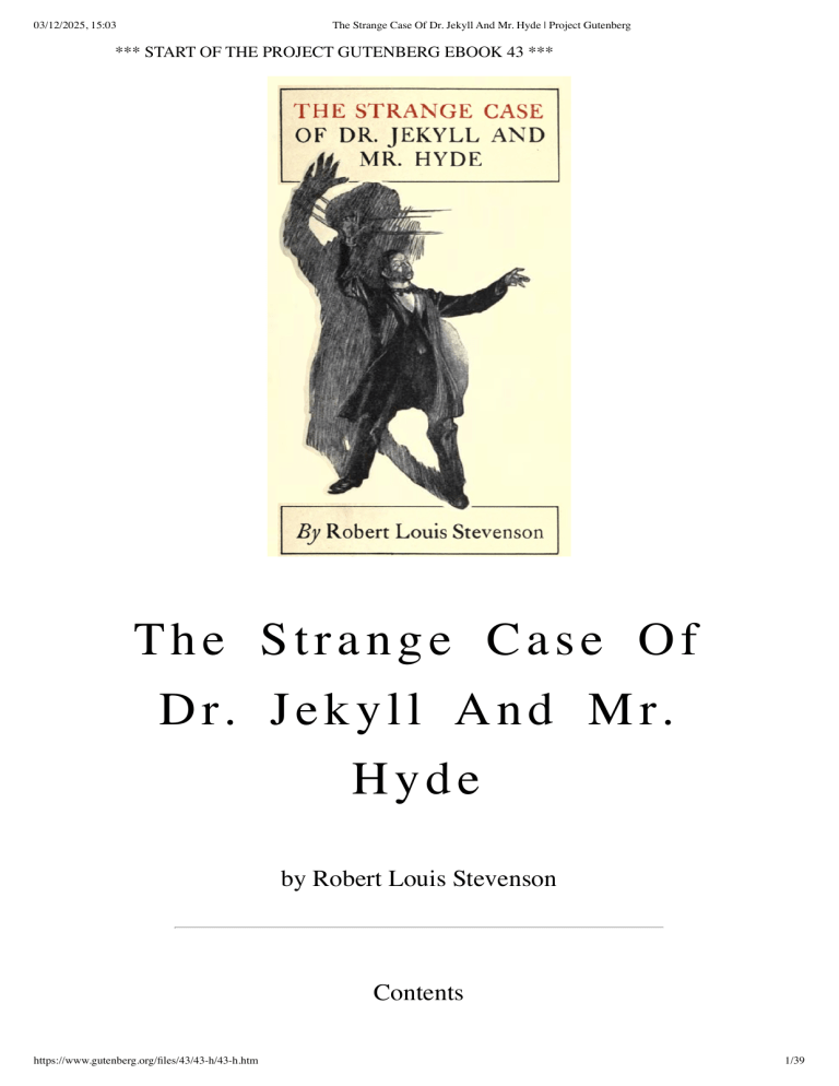 The Strange Case Of Dr. Jekyll And Mr. Hyde by Robert Louis Stevenson