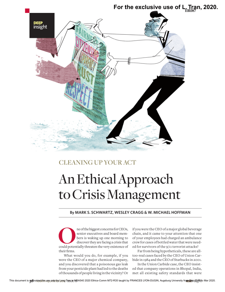 Ethical Crisis Management: Cleaning Up Your Act | Business Ethics