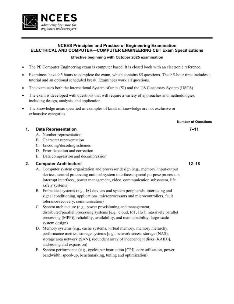 PE Computer Engineering Exam Specifications (2025)