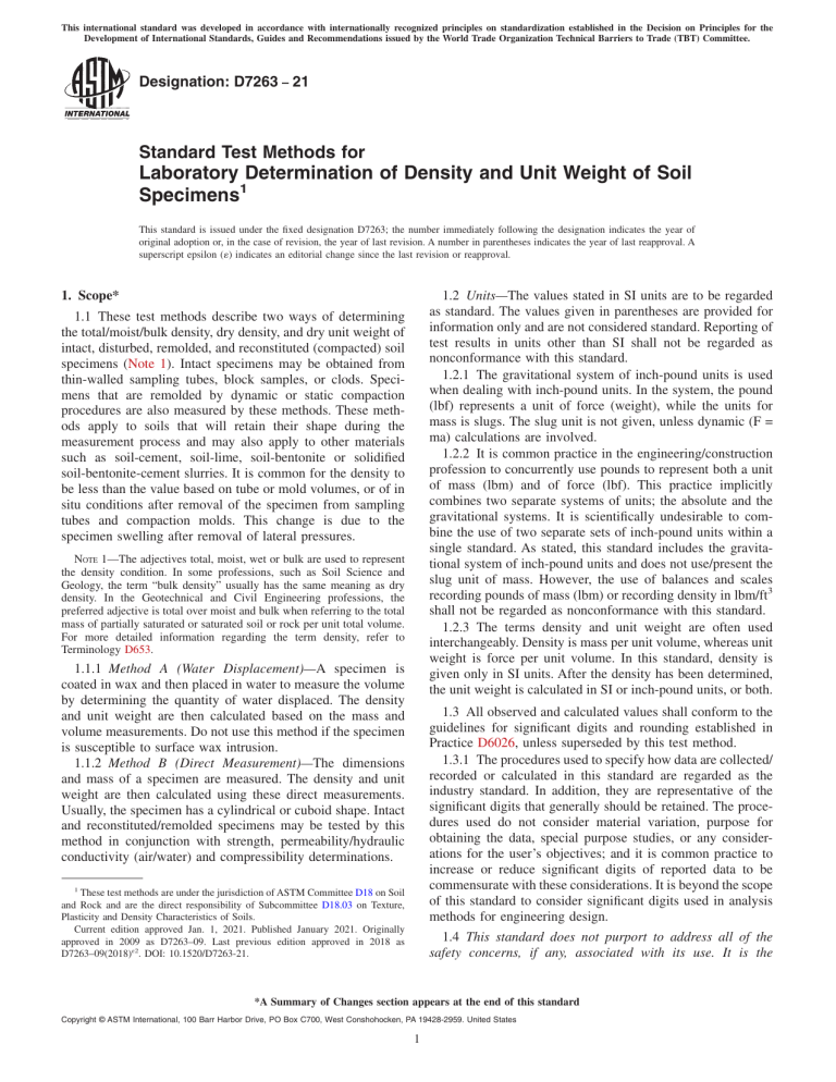 Soil Density & Unit Weight Test Methods (ASTM D7263)