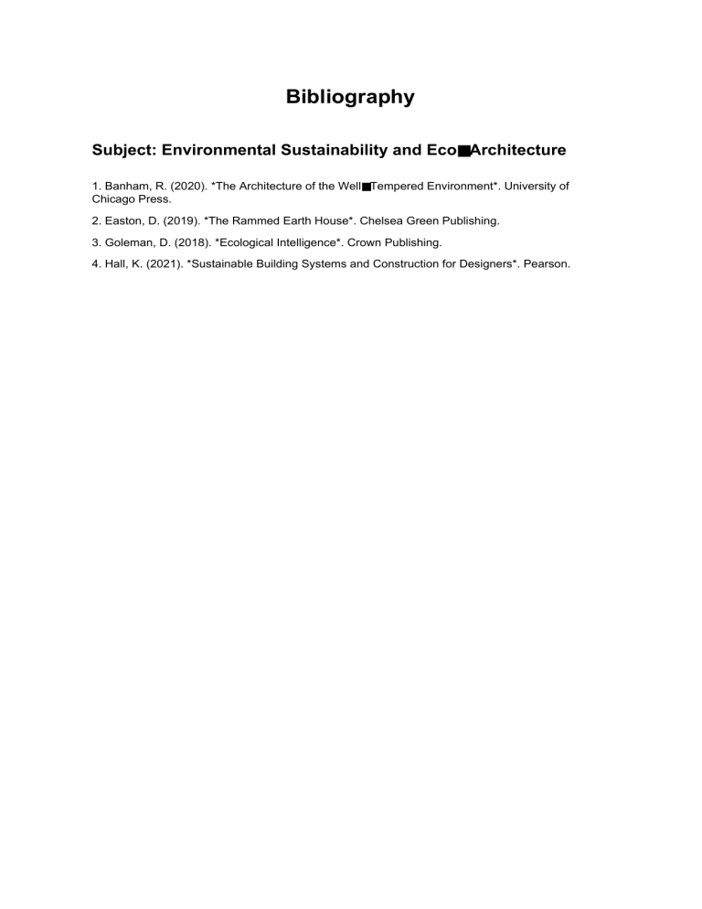 Environmental Sustainability & Eco-Architecture Bibliography | Key Books