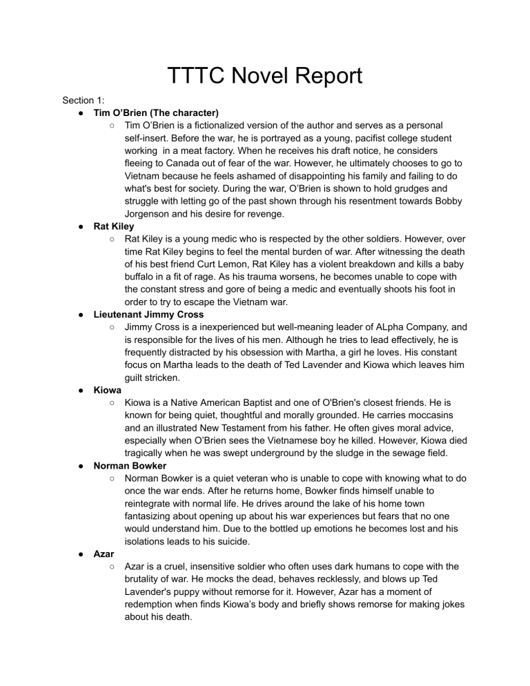 TTTC Novel Report: Character Analysis, Plot Summary & Literary Devices
