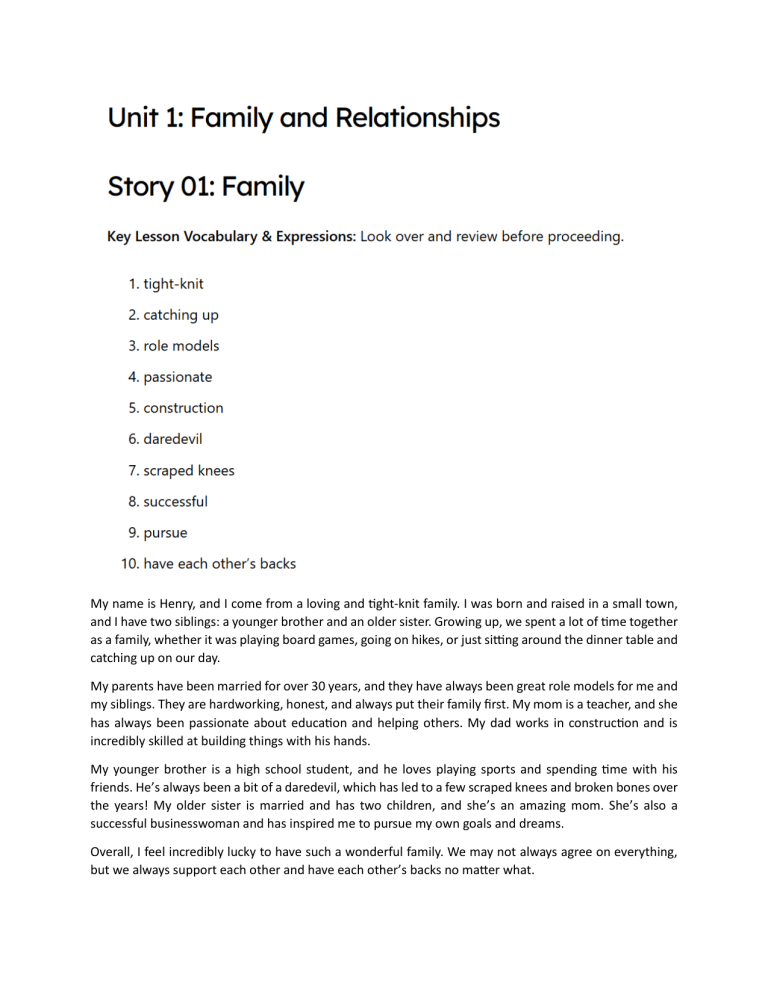 Family & Relationships Lesson: Comprehension & Conversation