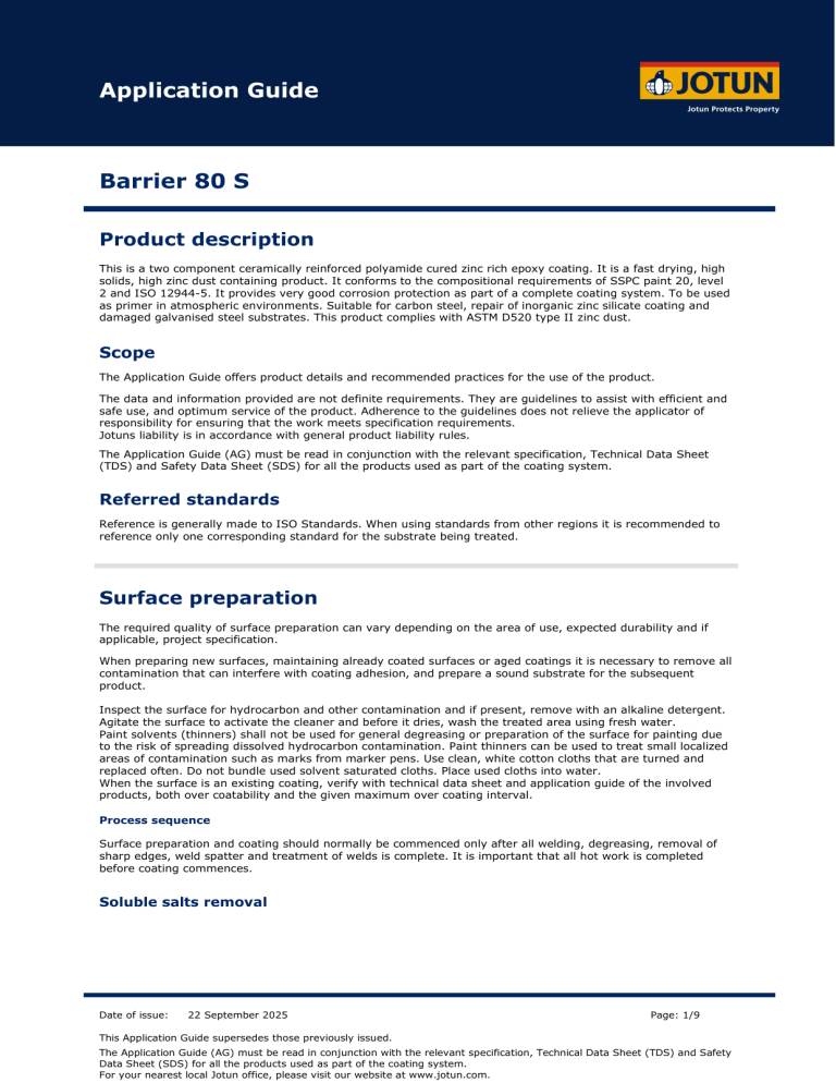 Barrier 80 S Application Guide | Jotun Coatings