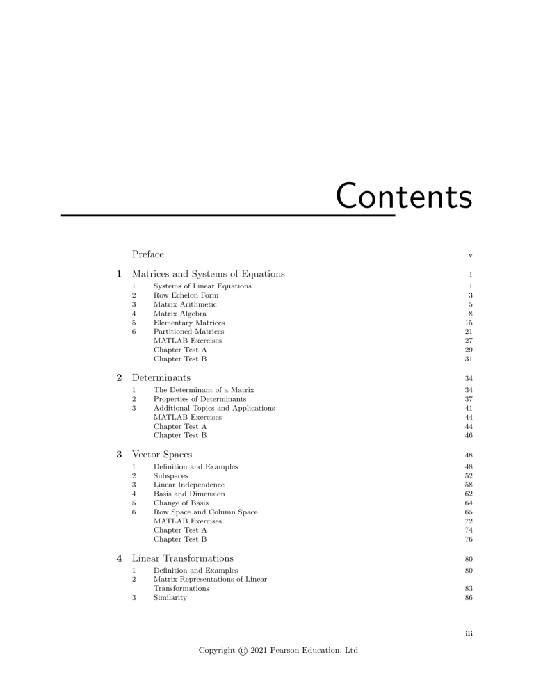 Linear Algebra Contents: Matrices, Equations, Transformations