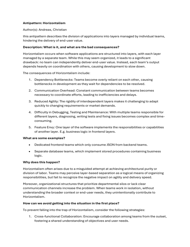 Horizontalism Antipattern: Software Architecture & Team Organization