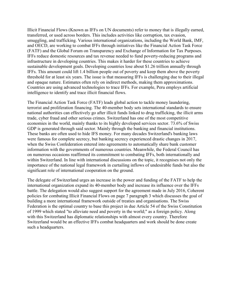 Illicit Financial Flows: Impact, Global Combat, and Switzerland's Role