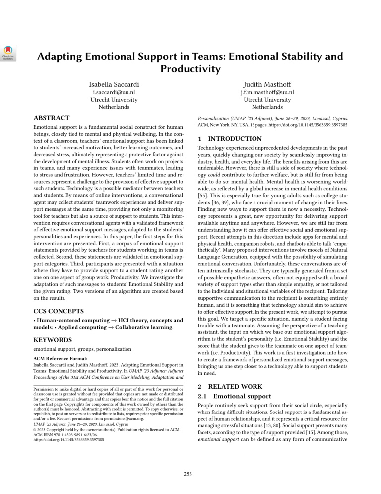 Emotional Support in Teams: Stability & Productivity
