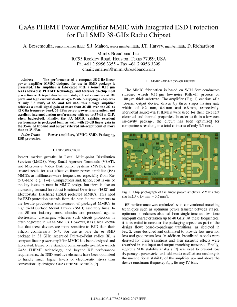 GaAs PHEMT Power Amplifier MMIC for 38-GHz Radio Chipset