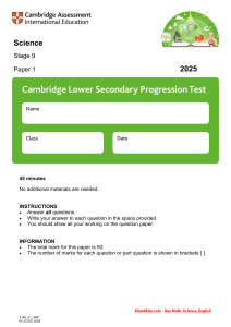 Stage 9 Science 2025 Paper 1 Exam