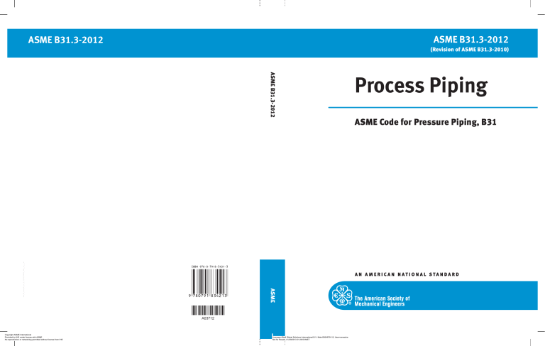 ASME B31.3-2012: Process Piping Code & Standards