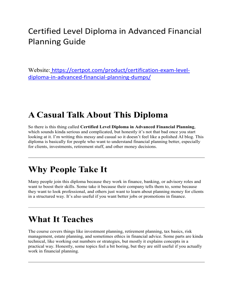 Advanced Financial Planning Diploma Guide
