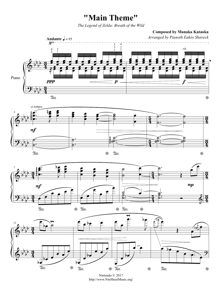 Main Theme (Zelda: Breath of the Wild) Piano Sheet Music by Kataoka