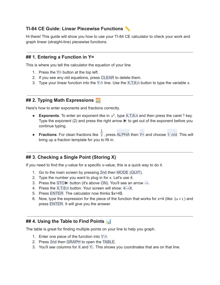 TI-84 CE Guide: Graphing Linear Piecewise Functions