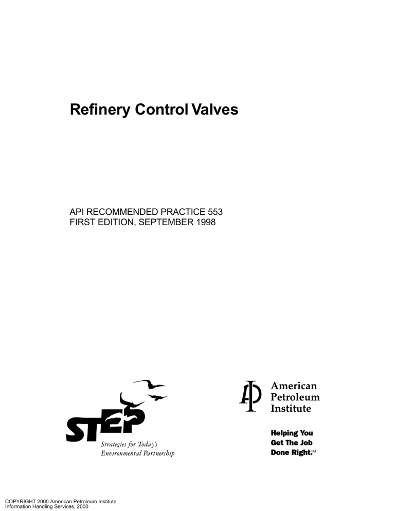 Refinery Control Valves: API Recommended Practice 553