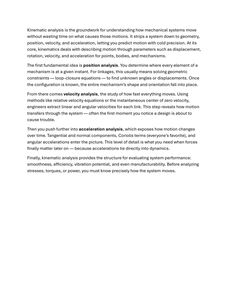 Kinematic Analysis: Position, Velocity, and Acceleration in Mechanical ...