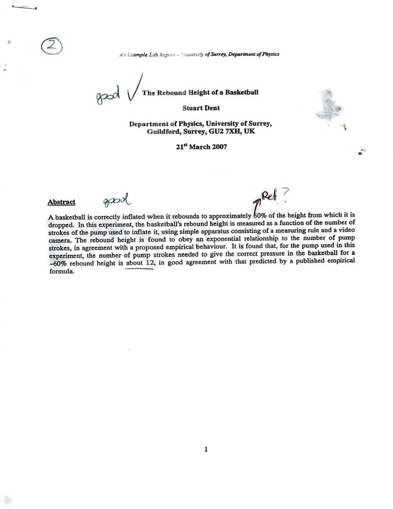 Basketball Rebound Height Experiment: Physics Lab Report