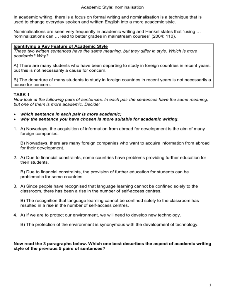 Academic Writing: Nominalization Techniques