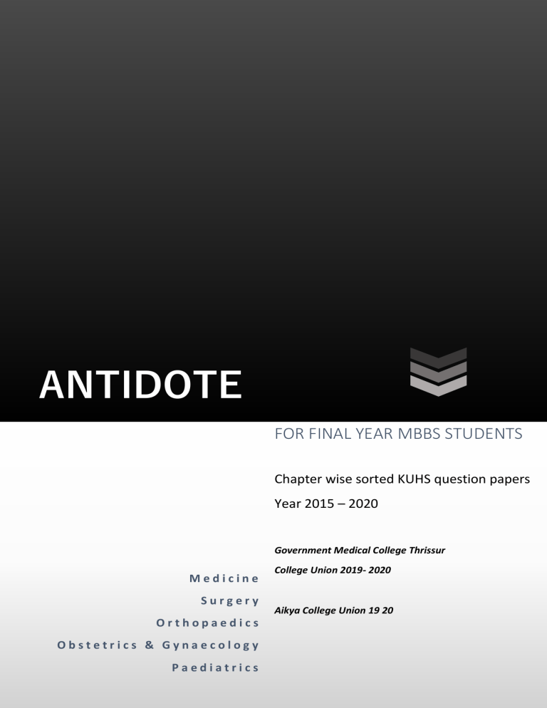 Antidote: KUHS MBBS Final Year Question Papers (2015-2020)