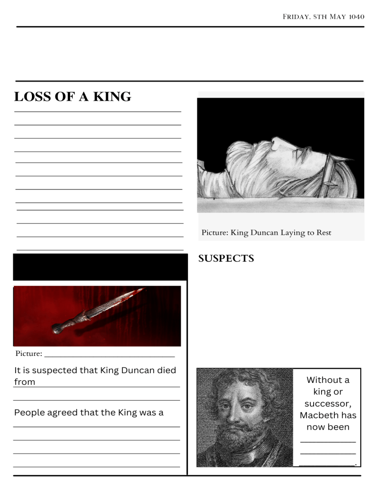 Macbeth: King Duncan's Death Newspaper Report & Suspects Activity