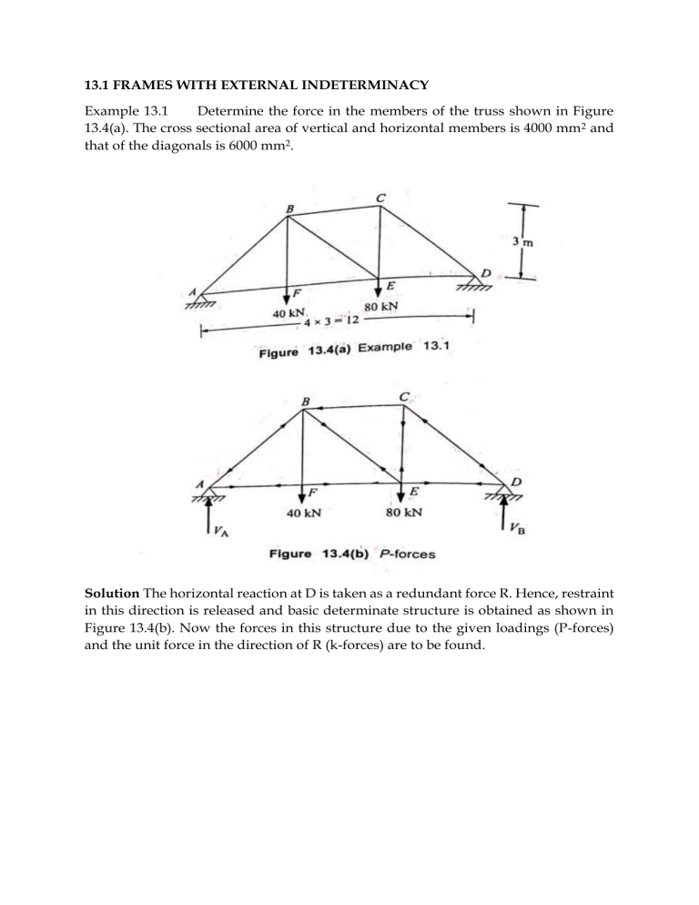 Truss Analysis: Consistent Deformation Method for Indeterminate Frames
