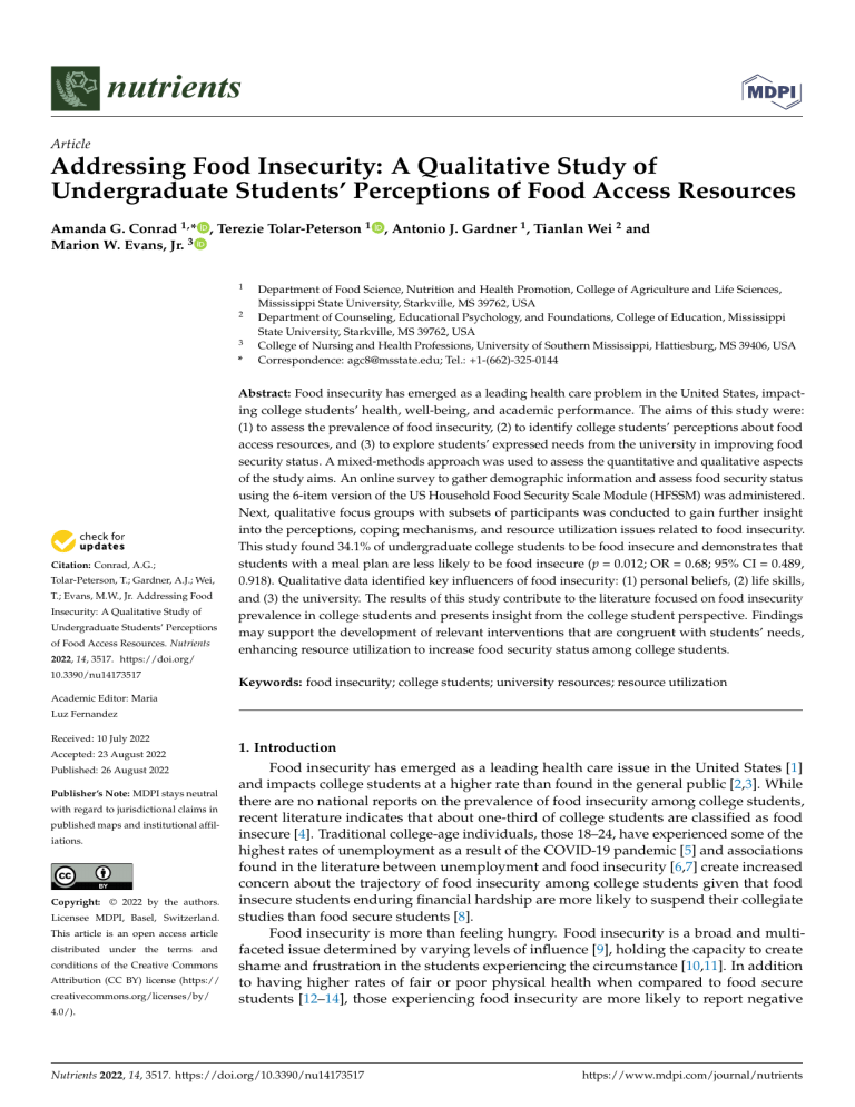 Food Insecurity in College: Student Perceptions & Resource Access