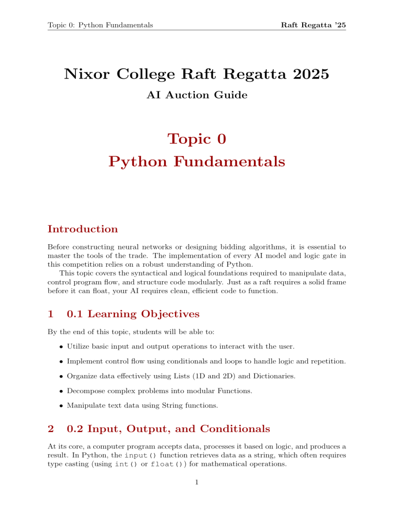 Python Fundamentals for AI Auction Guide - Nixor College Raft Regatta