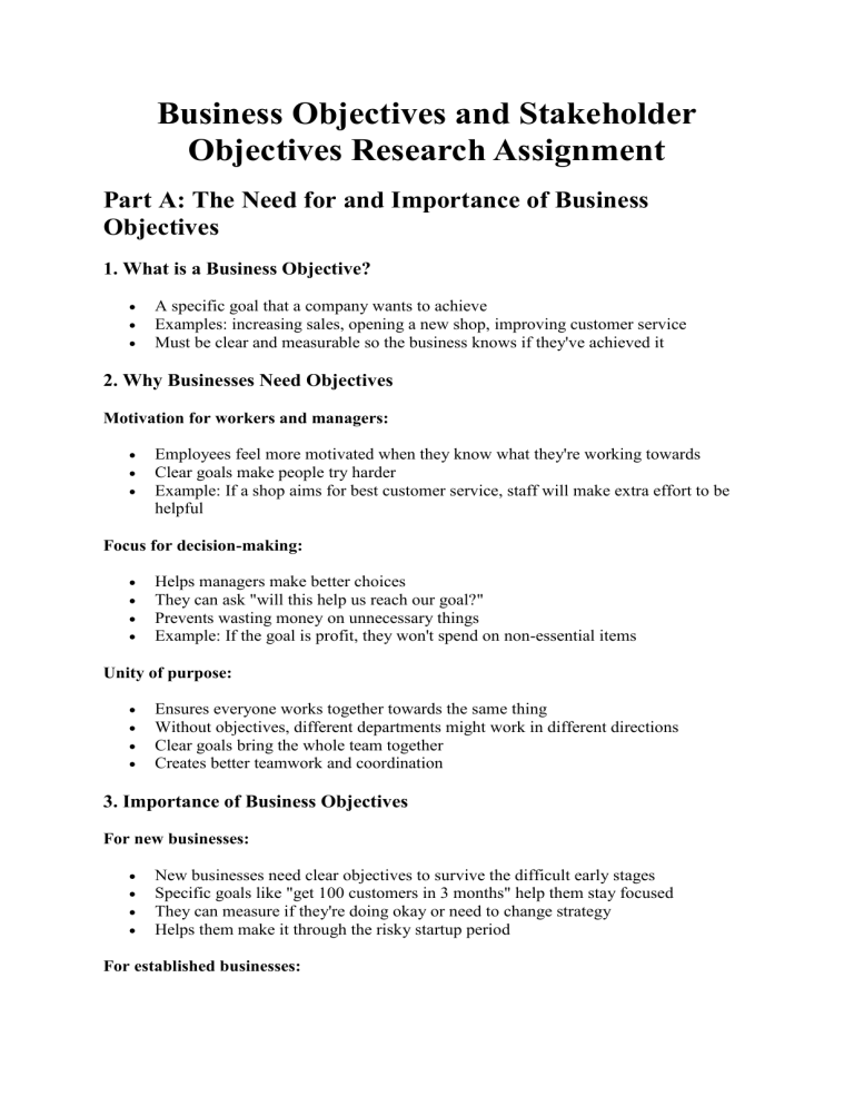 Business Objectives & Stakeholders: Research Assignment & Study Guide