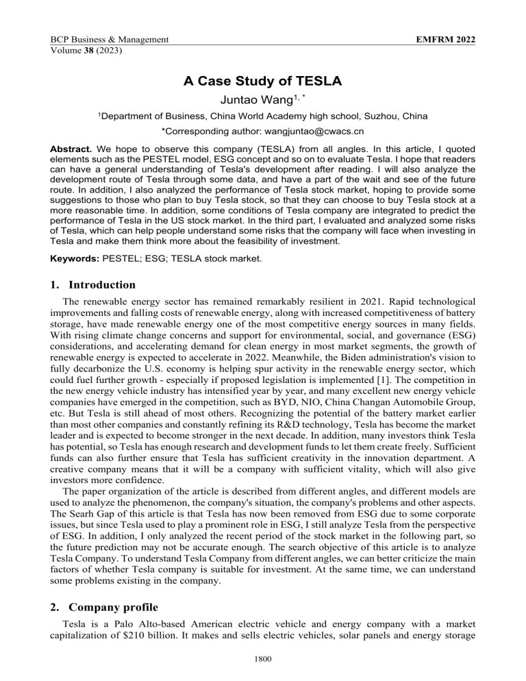Tesla Case Study: PESTEL, ESG, Stock Market Analysis & Risks