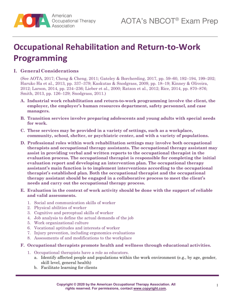 AOTA NBCOT Exam Prep: Occupational Rehabilitation & Return-to-Work