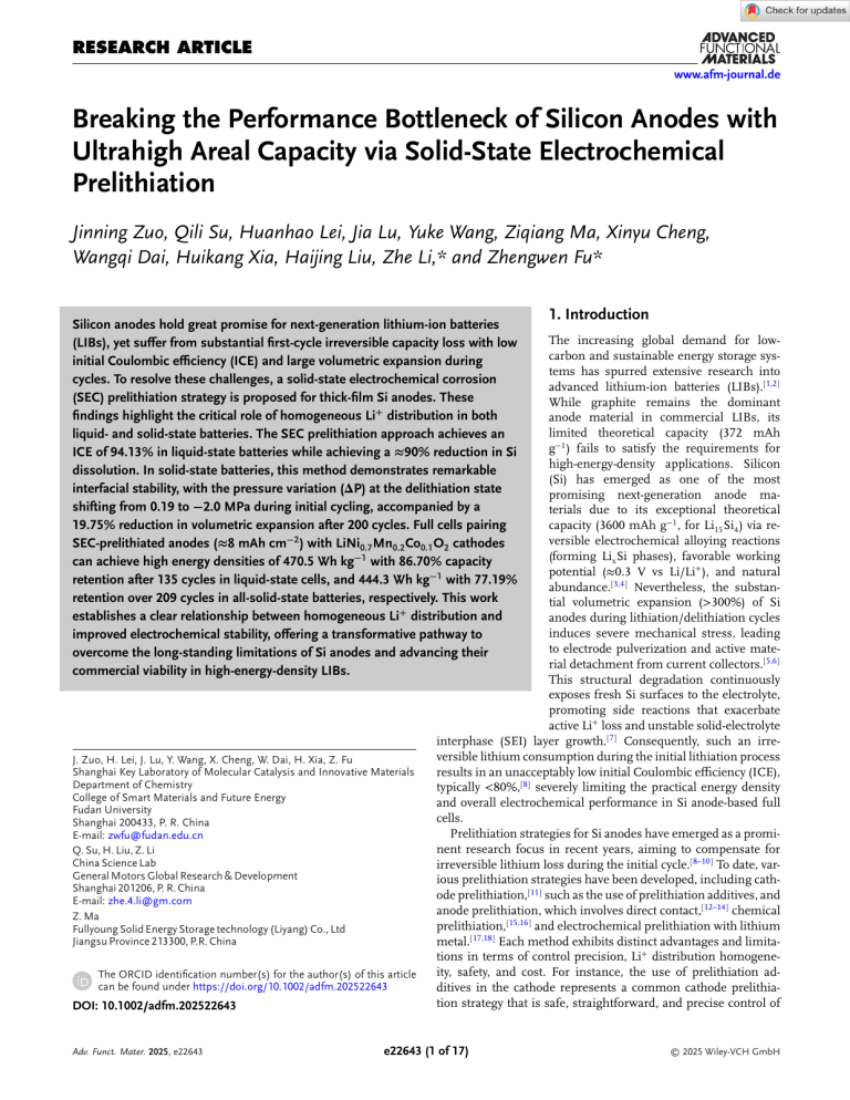 Solid-State Electrochemical Prelithiation for High-Capacity Silicon Anodes