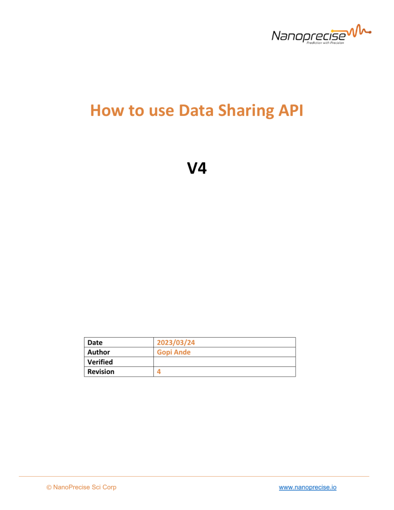 NanoPrecise Data Sharing API V4: How to Use Guide & Endpoints