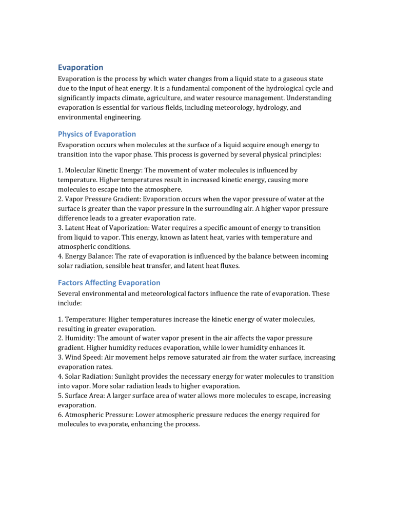 Evaporation: Physics, Factors, Measurement & Estimation Methods
