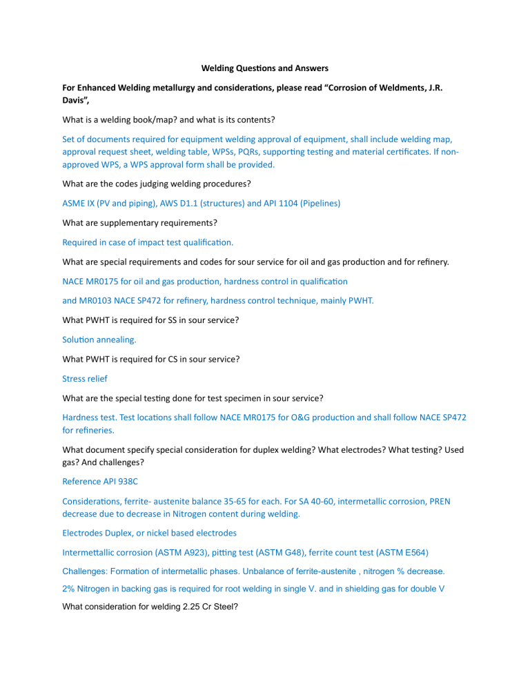 Welding Questions and Answers: Procedures, Codes, and Metallurgy