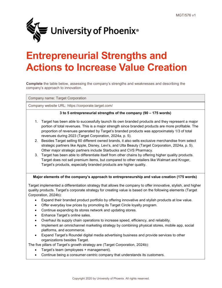 Target Corporation: Entrepreneurial Strengths & Value Creation Analysis