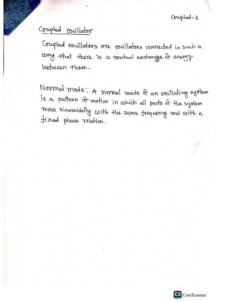 Coupled Oscillators & Normal Modes Physics Notes